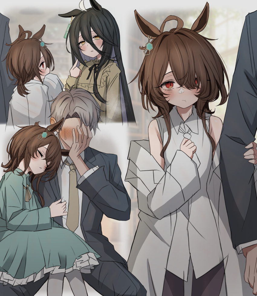 Safebooru - 1boy 2girls absurdres aged down agnes tachyon (umamusume) ahoge black hair blush ...