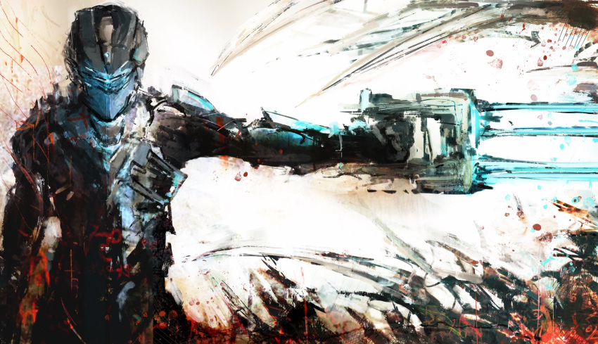 Safebooru - 1boy armor assault visor blue visor dead space facing ...