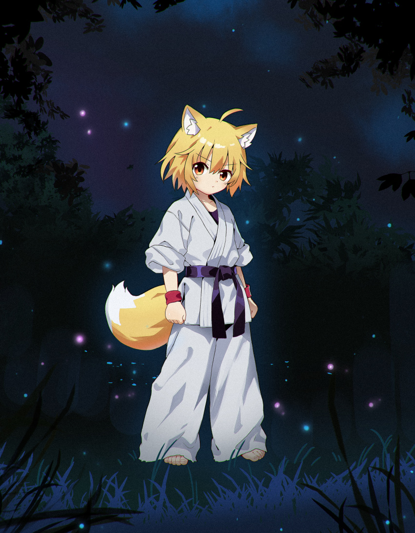 Safebooru - 1girl absurdres ahoge animal ear fluff animal ears barefoot belt black belt blonde ...