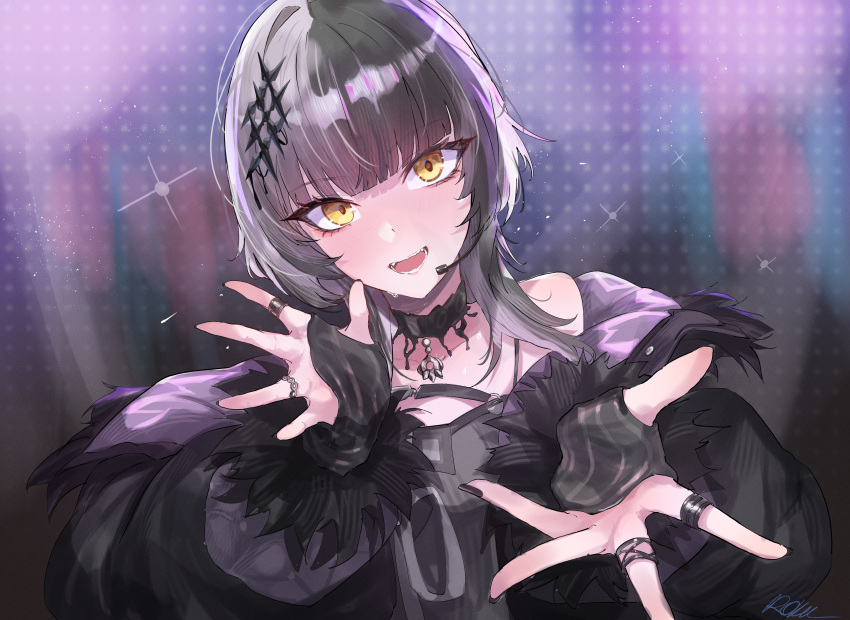 Safebooru - 1girl absurdres black choker black coat black dress black hair black nails choker ...