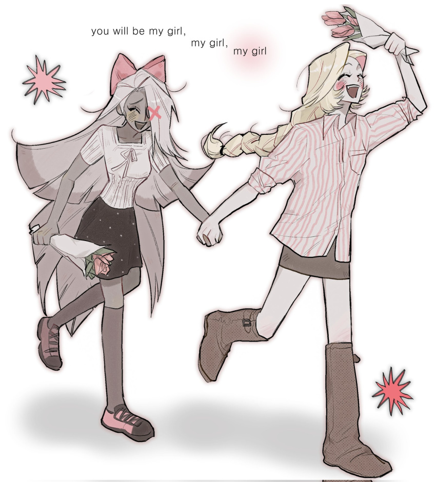 Safebooru - 2girls blonde hair blush blush stickers charlie morningstar couple dark-skinned ...