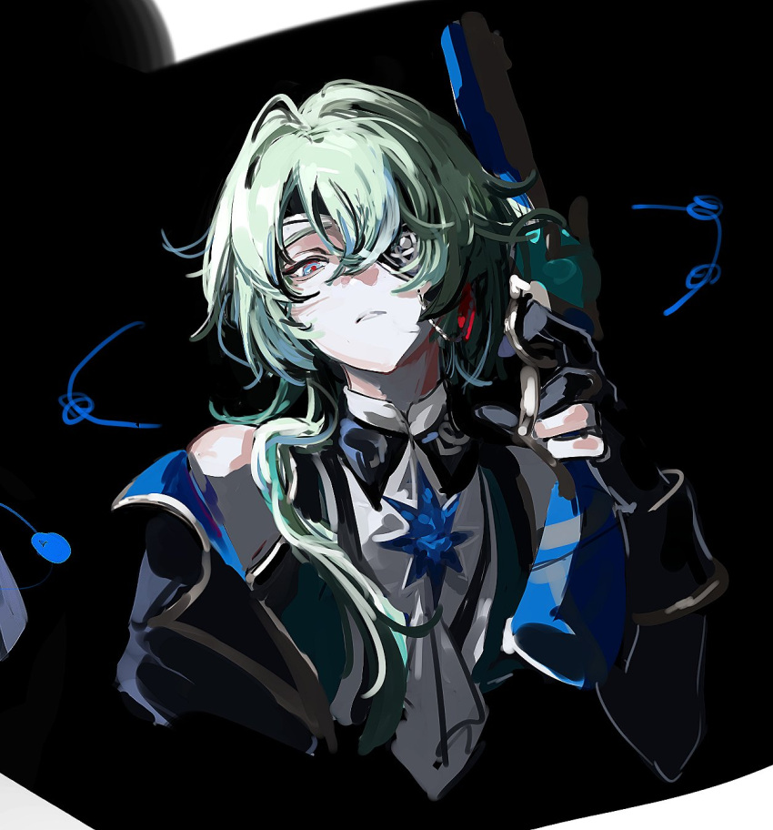 Safebooru - 1boy anaxa (honkai: star rail) aqua hair bare shoulders blue eyes eyepatch fis6019 ...