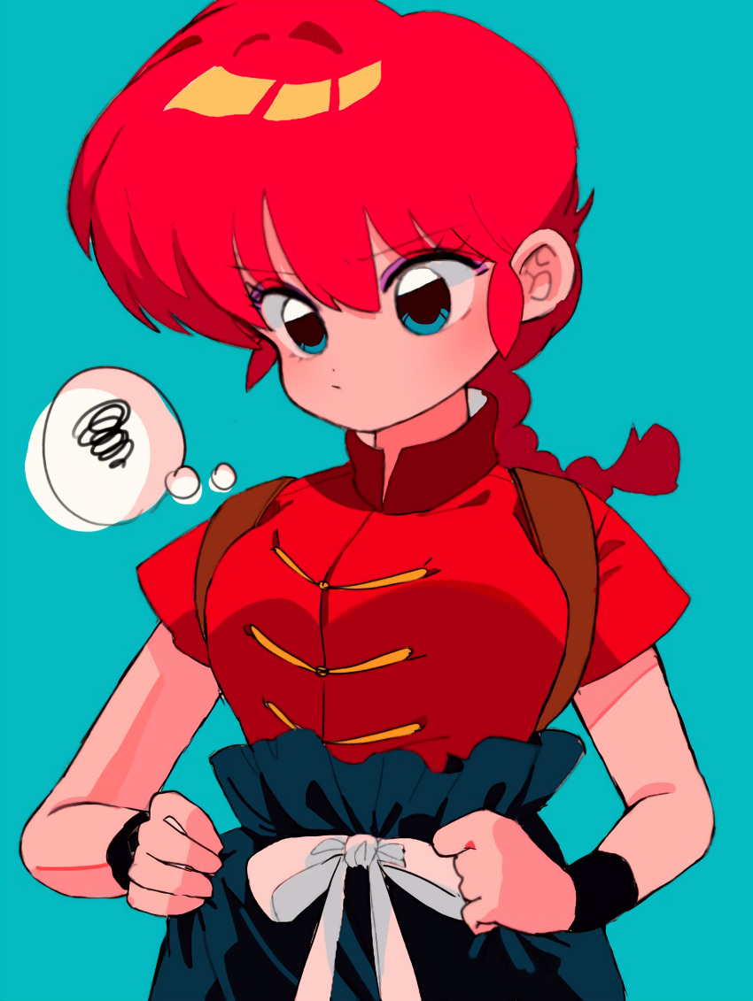 Safebooru - 1girl annoyed blue background braid breasts closed mouth highres ranma-chan ranma 1/ ...