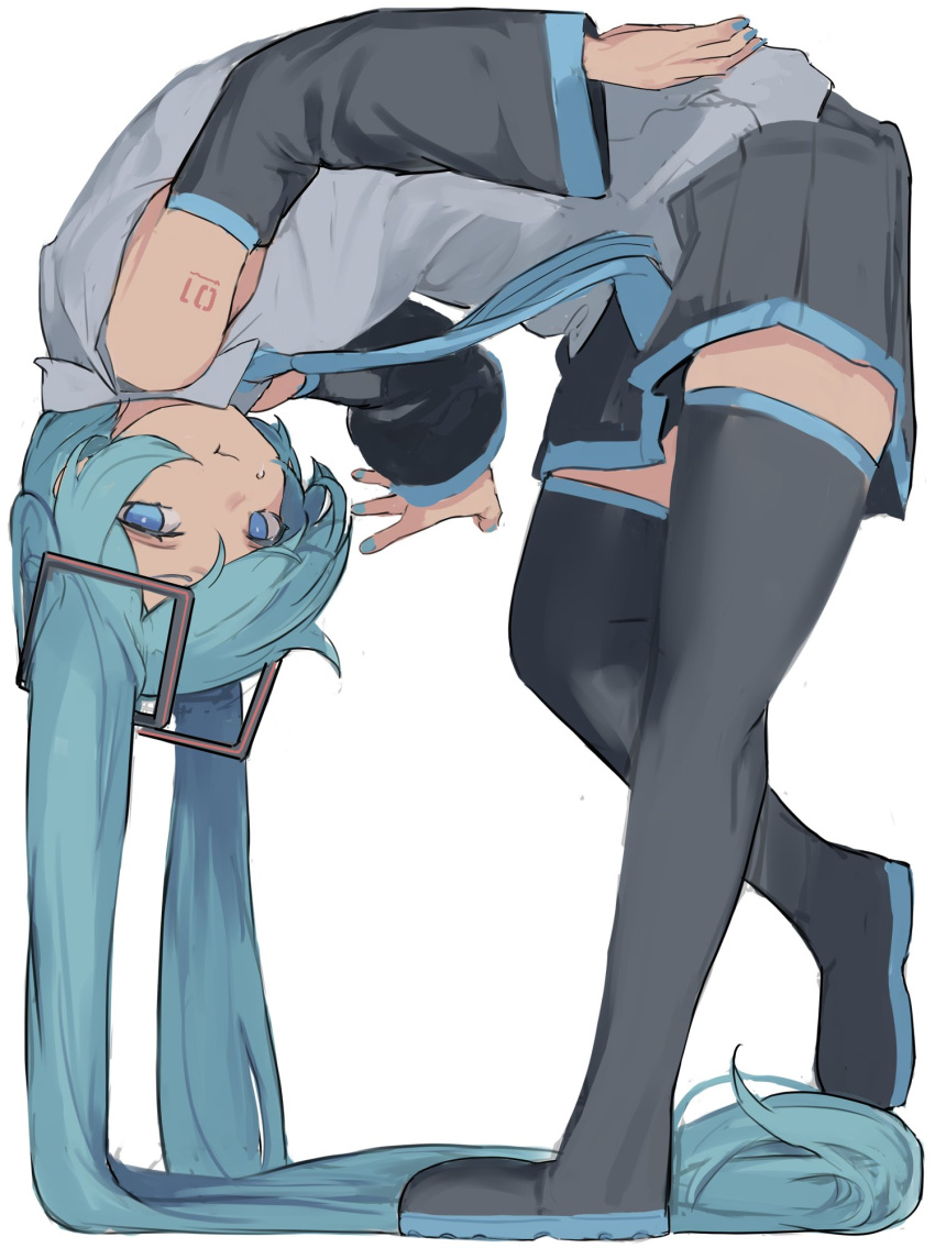 Safebooru - 1girl aqua hair aqua nails black boots black skirt blue eyes boots closed mouth ...