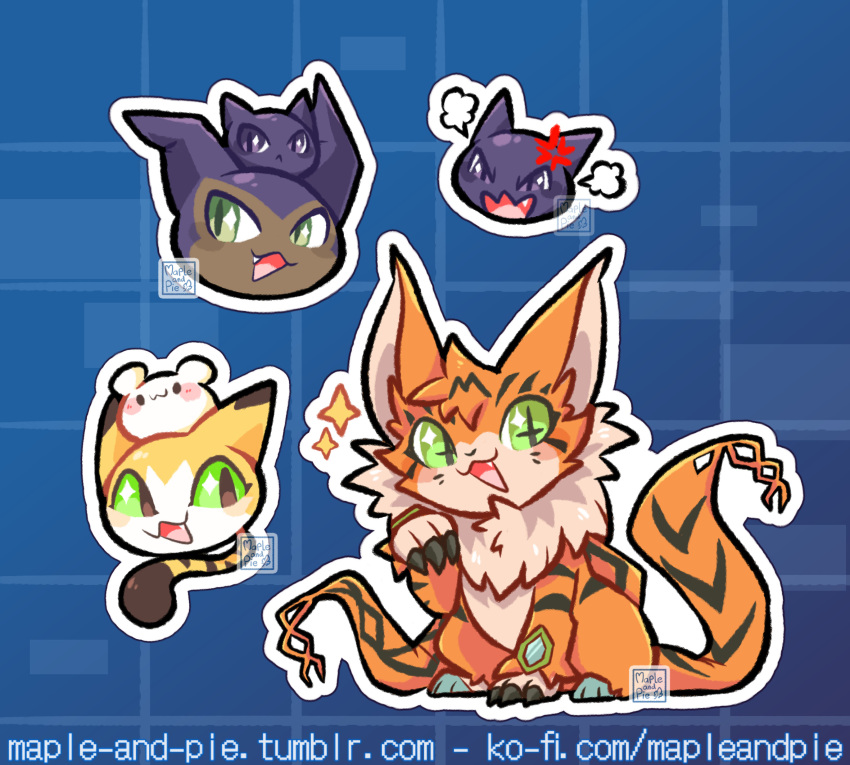 Safebooru - cat claws digimon green eyes happy hexagon highres keemon ...