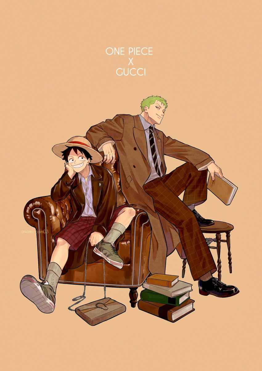 Safebooru - 2boys alternate costume aqua socks black coat black hair ...