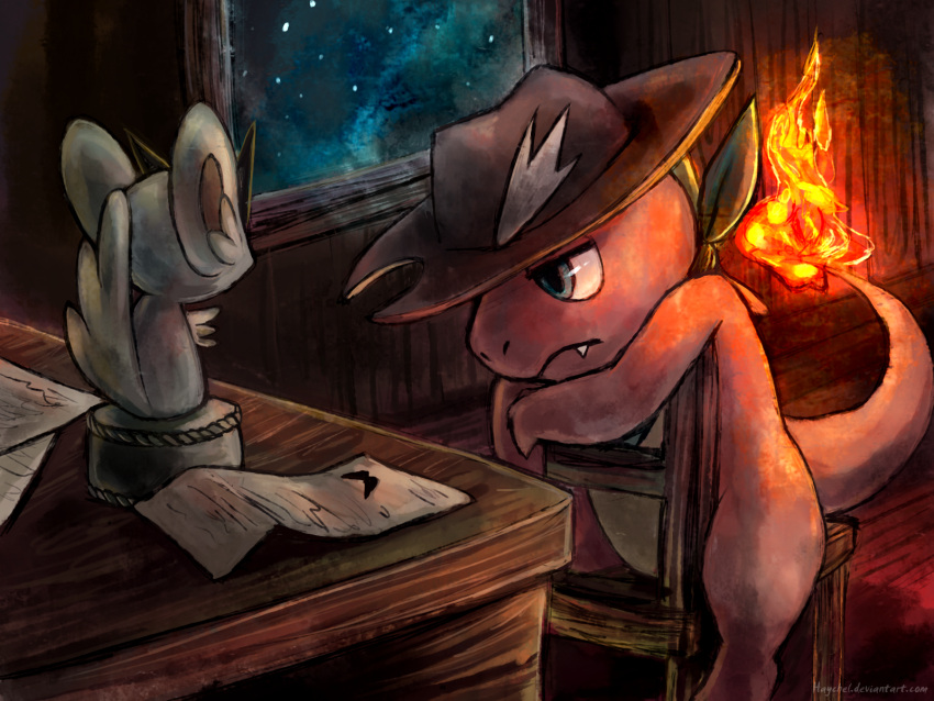 Safebooru - bandana bandana around neck blue eyes chair charmander ...