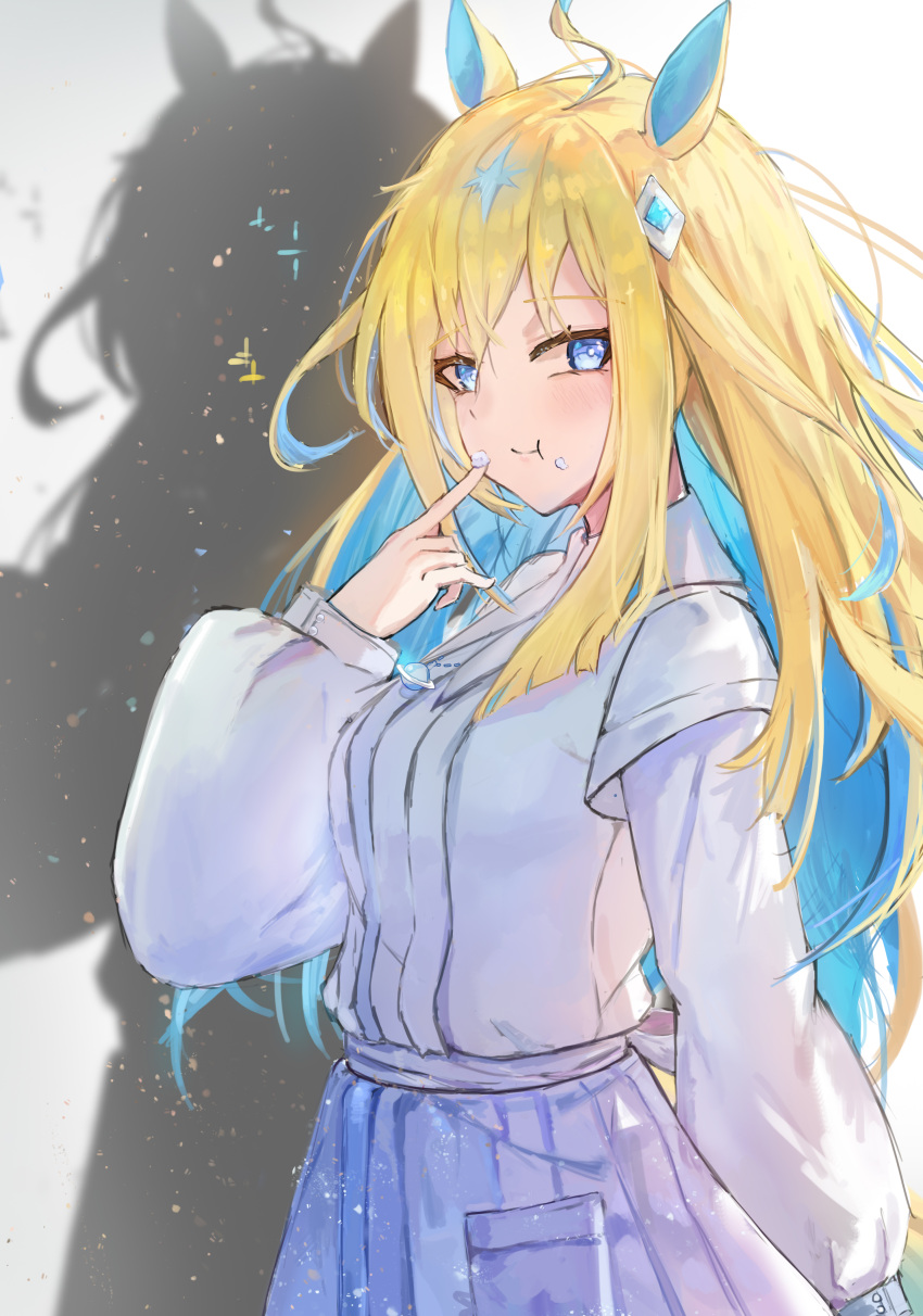 Safebooru - 1girl absurdres ahoge animal ears blue eyes blush breasts closed mouth eating food ...