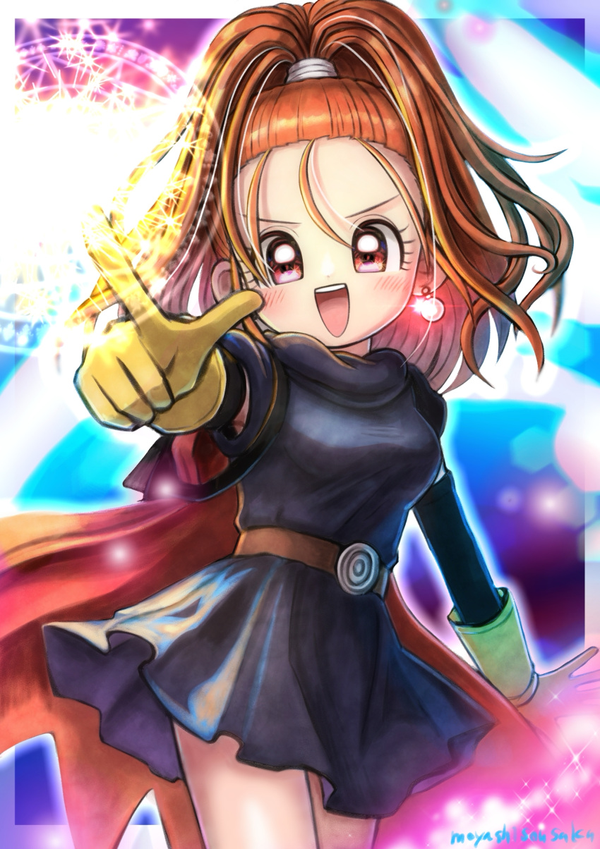 Safebooru - 1girl barbara (dq6) belt blue dress blush breasts cape commentary cowboy shot dragon ...