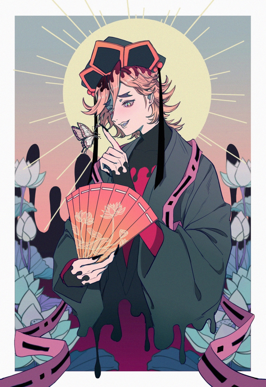 Safebooru - 1boy blonde hair blush bug butterfly douma (kimetsu no ...