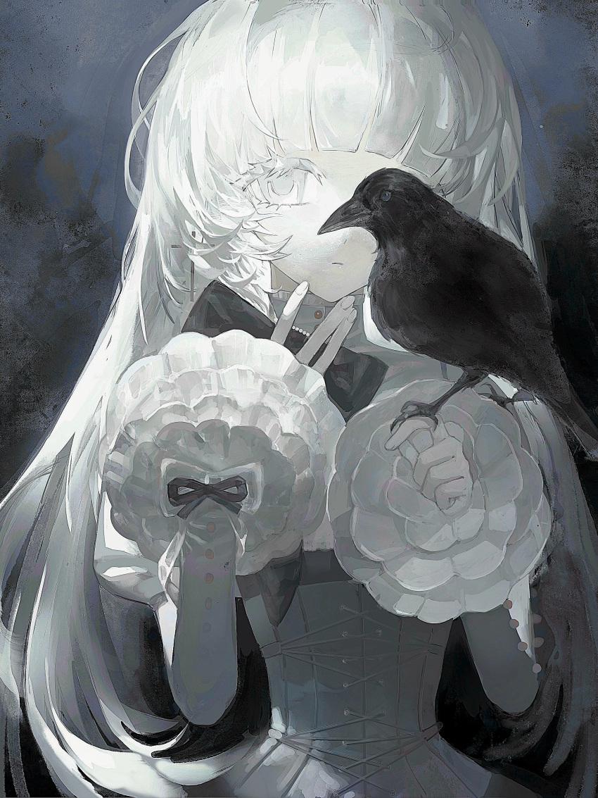 Safebooru - 1girl absurdres bai li zi gou bird bird on hand blunt bangs closed mouth colored ...