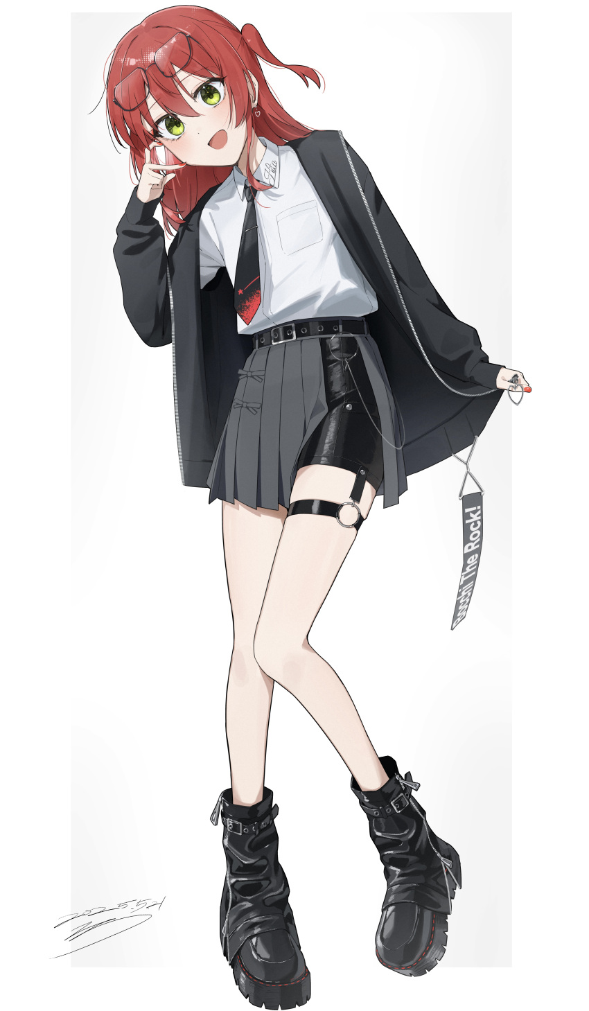Safebooru - 1girl :d absurdres black boots black jacket black necktie bocchi the rock! boots ...