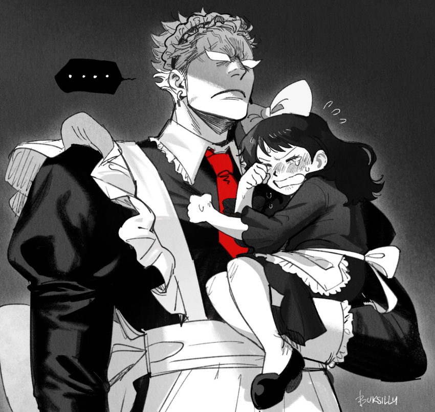 Safebooru - ... 1boy 1girl aged down angry apron baby 5 black dress black hair blonde hair blush ...