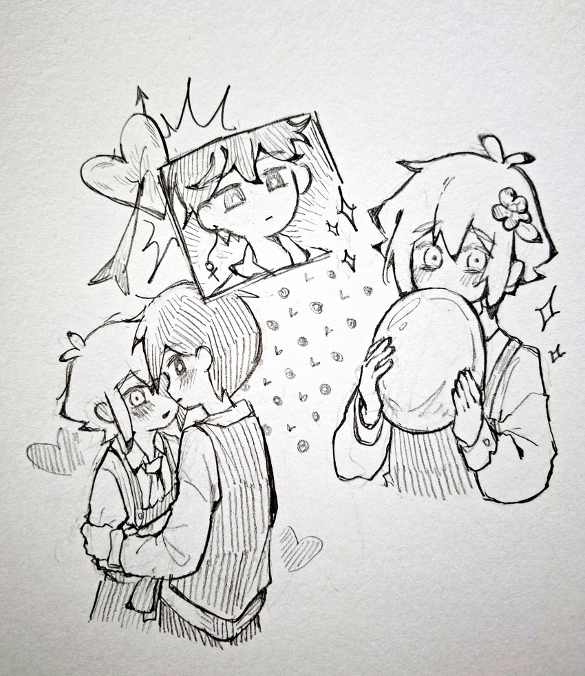 Safebooru - 2boys absurdres alternate costume antenna hair apron arrow through heart basil ...