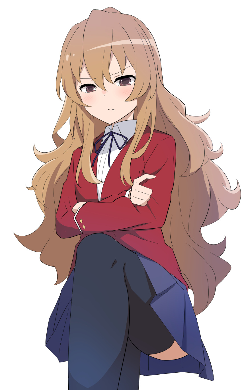 Safebooru - 1girl absurdres aisaka taiga black ribbon black thighhighs blazer blue skirt blush ...