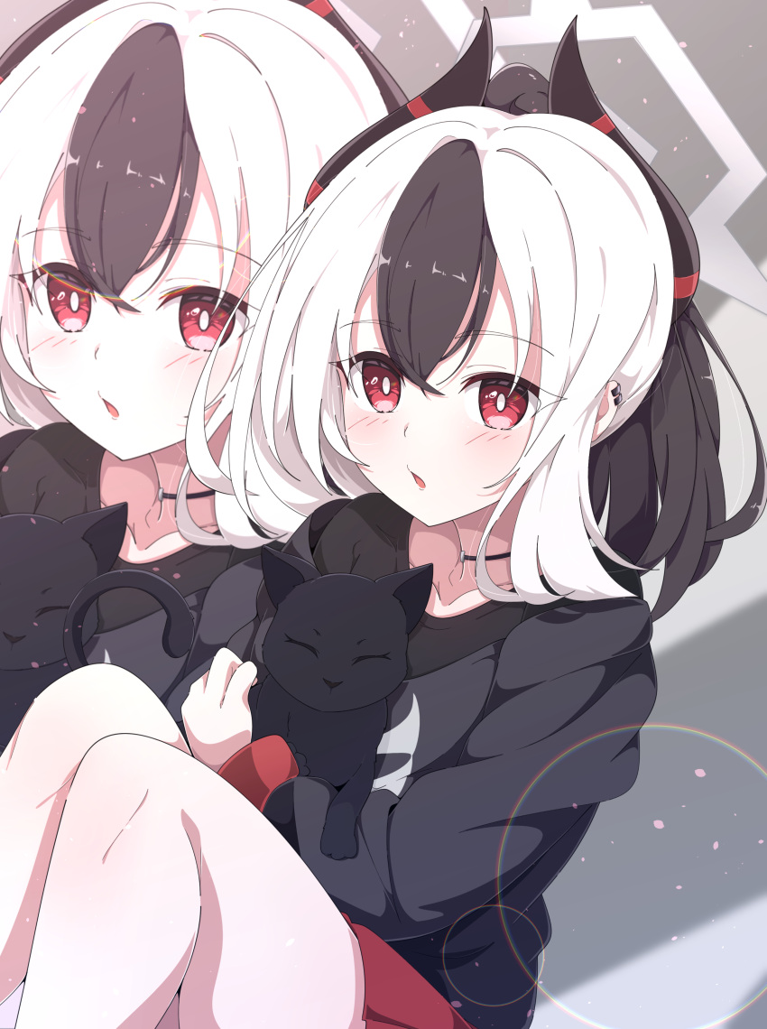 Safebooru - 1girl absurdres animal black cat black hair black hoodie blue archive blush cat ...