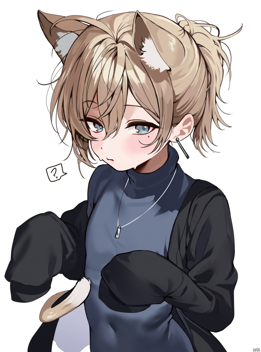 Safebooru - 1girl absurdres animal ears black jacket blonde hair blue shirt covered navel haze ...