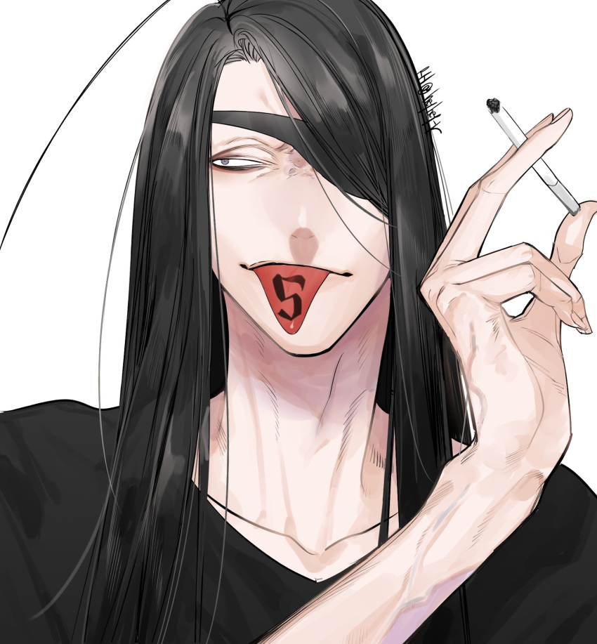 Safebooru - 1boy artist name black hair black shirt bleach cigarette ...