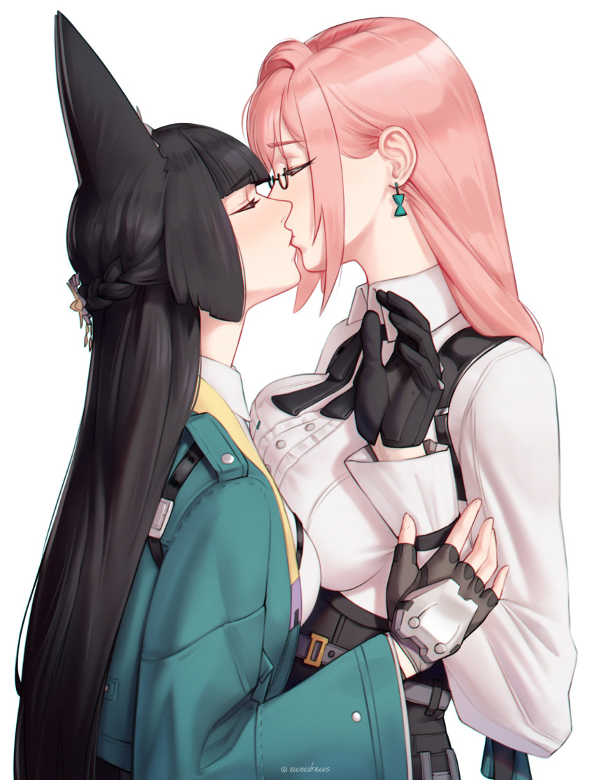 Safebooru - 2girls absurdres animal ears artist name black gloves black hair chromatic ...