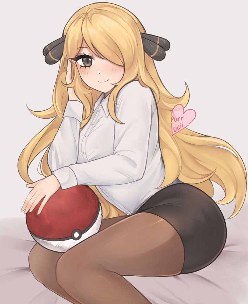 Safebooru - 1girl alternate costume black skirt blonde hair blush breasts brown pantyhose closed ...