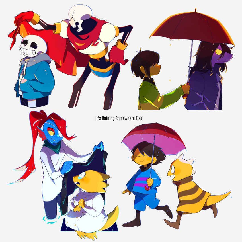 Safebooru - 2others 3boys 3girls alphys blue skin brown hair coat ...