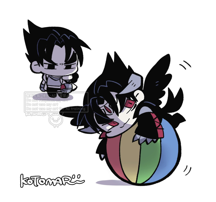 Safebooru - 2boys :3 ball beachball black eyes black hair chibi chibi ...