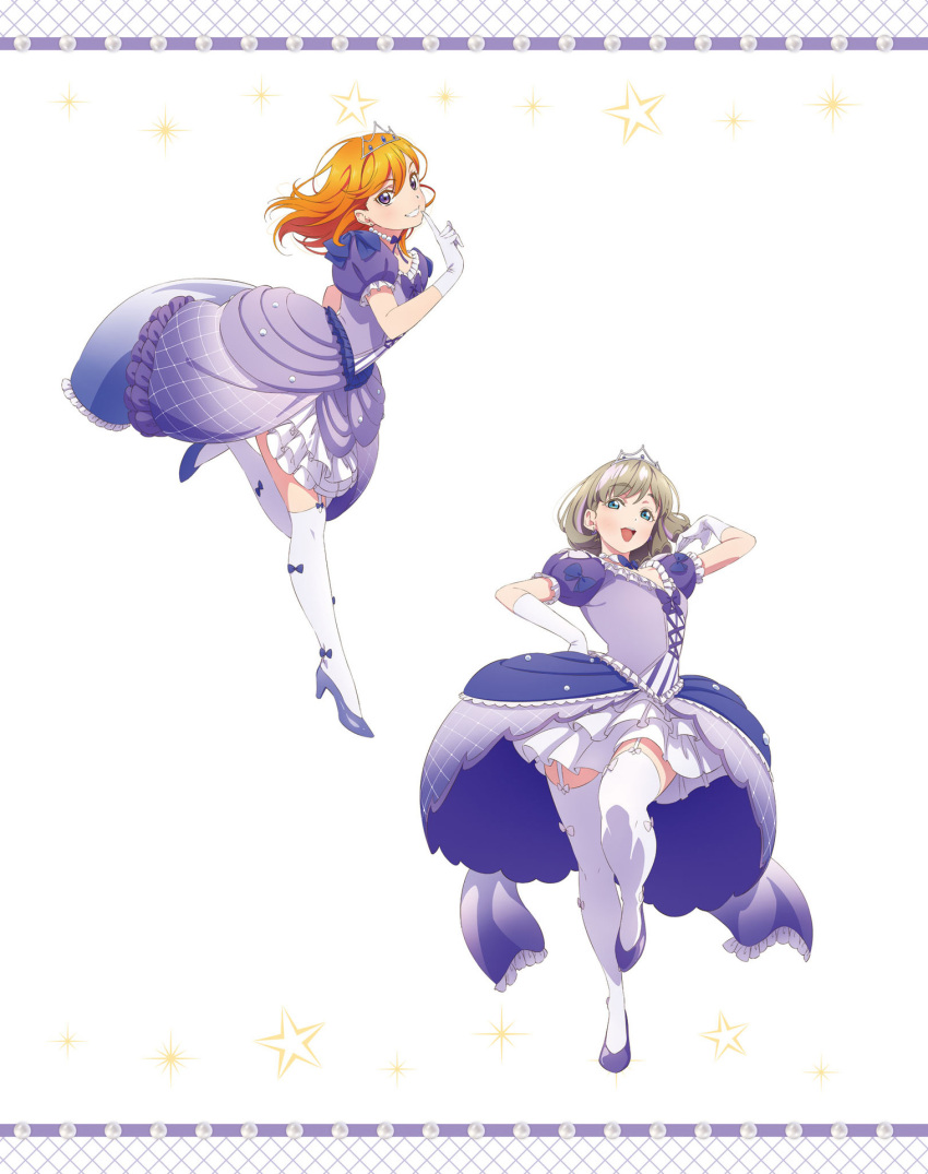 Safebooru - 2girls artbook blue eyes dress full body gloves grey hair high heels highres long ...