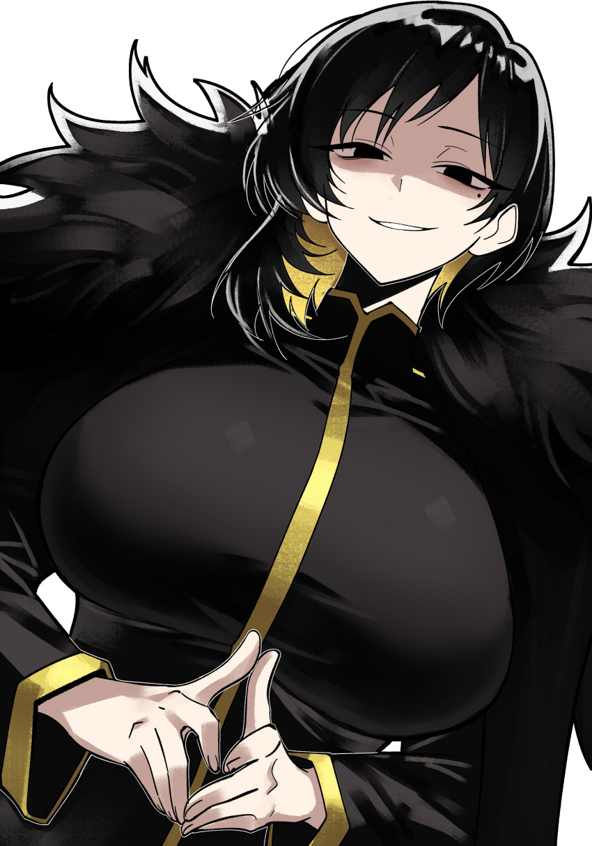 Safebooru - 1girl absurdres binah (project moon) black dress black eyes black hair blonde hair ...