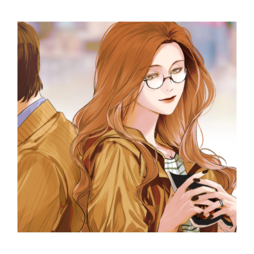 Safebooru - 1boy 1girl absurdres amy pond back-to-back black nails book border bracelet brown ...