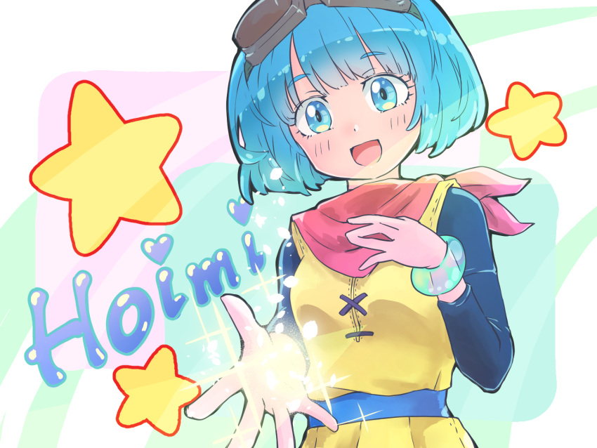 Safebooru - 1girl :d aqua eyes bangle black sleeves blue eyes blue hair ...