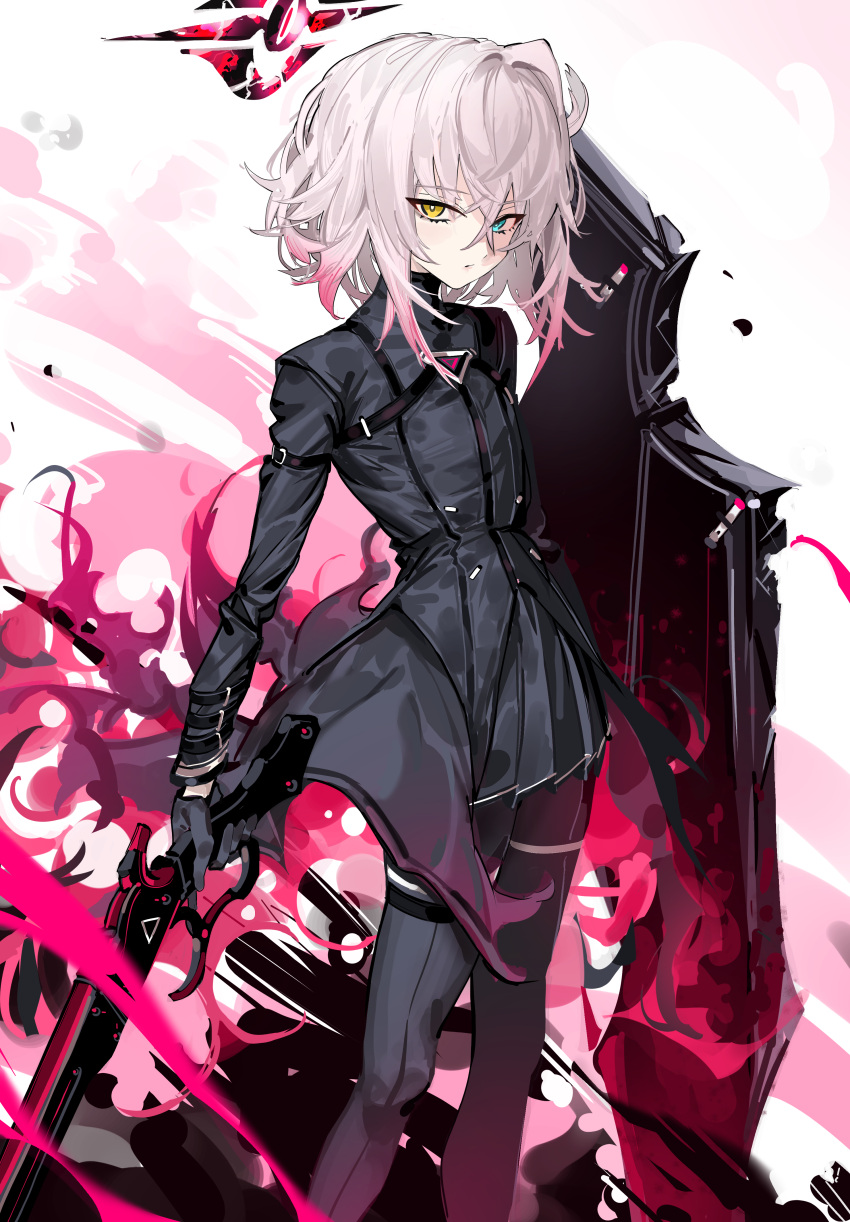 Safebooru - 1girl absurdres ballistic shield black jacket black pantyhose black skirt blue ...