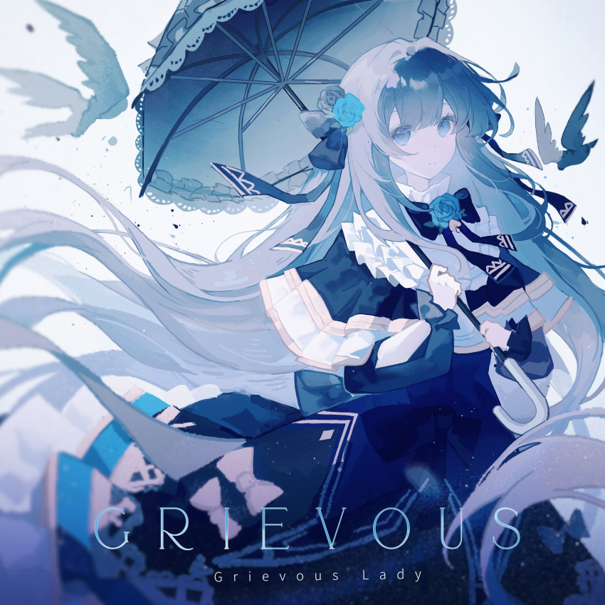 Safebooru - 1girl absurdres arcaea bird black umbrella blue eyes blue flower blue rose blue ...