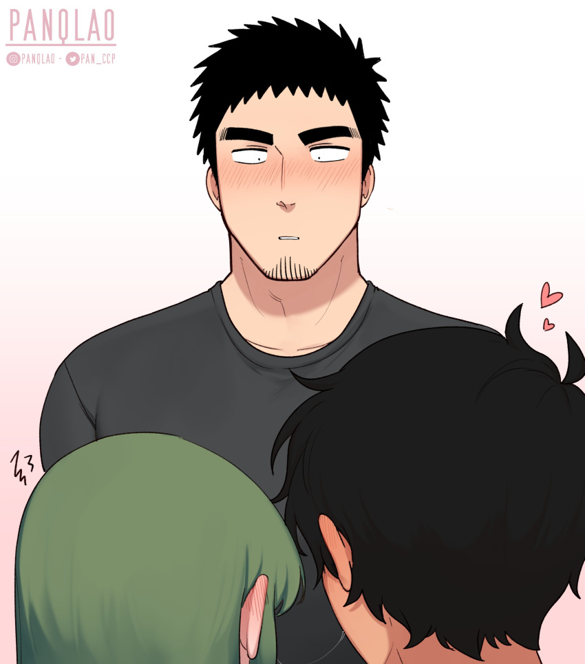 Safebooru - 1boy 2girls absurdres black eyes black hair blush ear blush ...