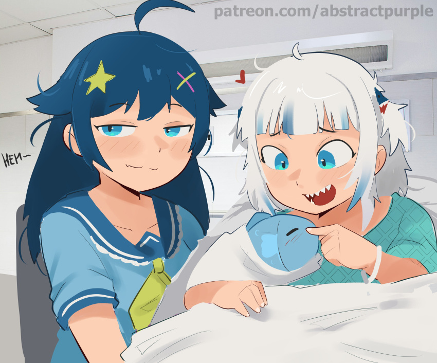 Safebooru - 2girls abstractpurple absurdres ahoge blue hair blue sailor ...