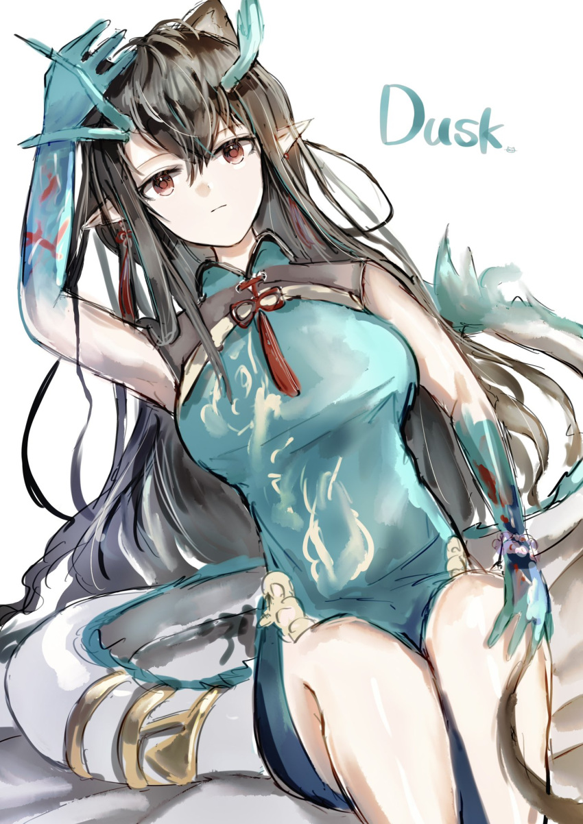 Safebooru - 1girl arknights black hair china dress chinese clothes colored skin dragon girl ...