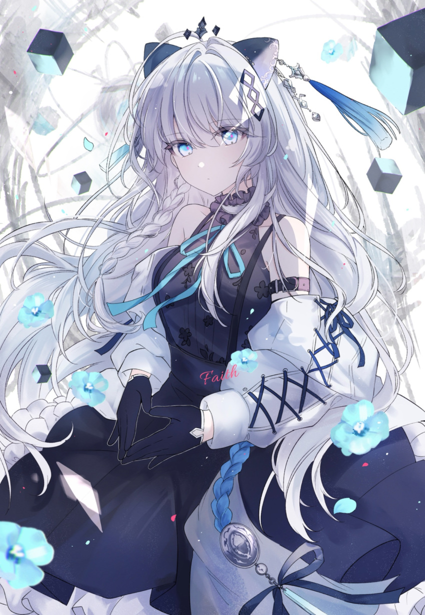 Safebooru - 1girl animal ears aqua eyes arcaea blue dress blue eyes blue gloves braid closed ...