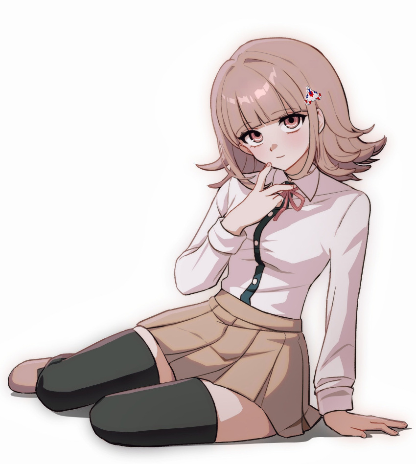 Safebooru - 1girl breasts brown hair brown skirt brown thighhighs collared shirt danganronpa ...