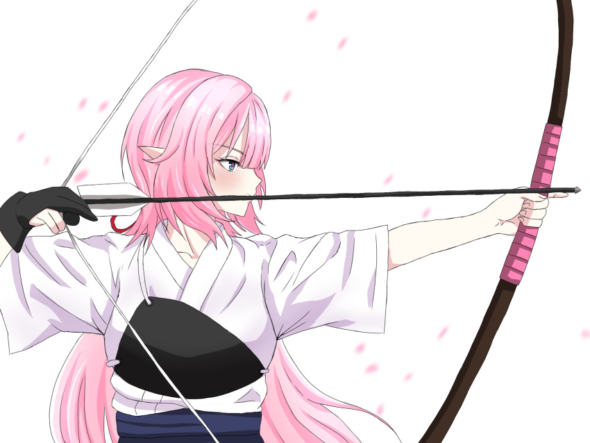 Safebooru - 1girl alternate costume archery armor arrow (projectile) black gloves blue eyes bow ...