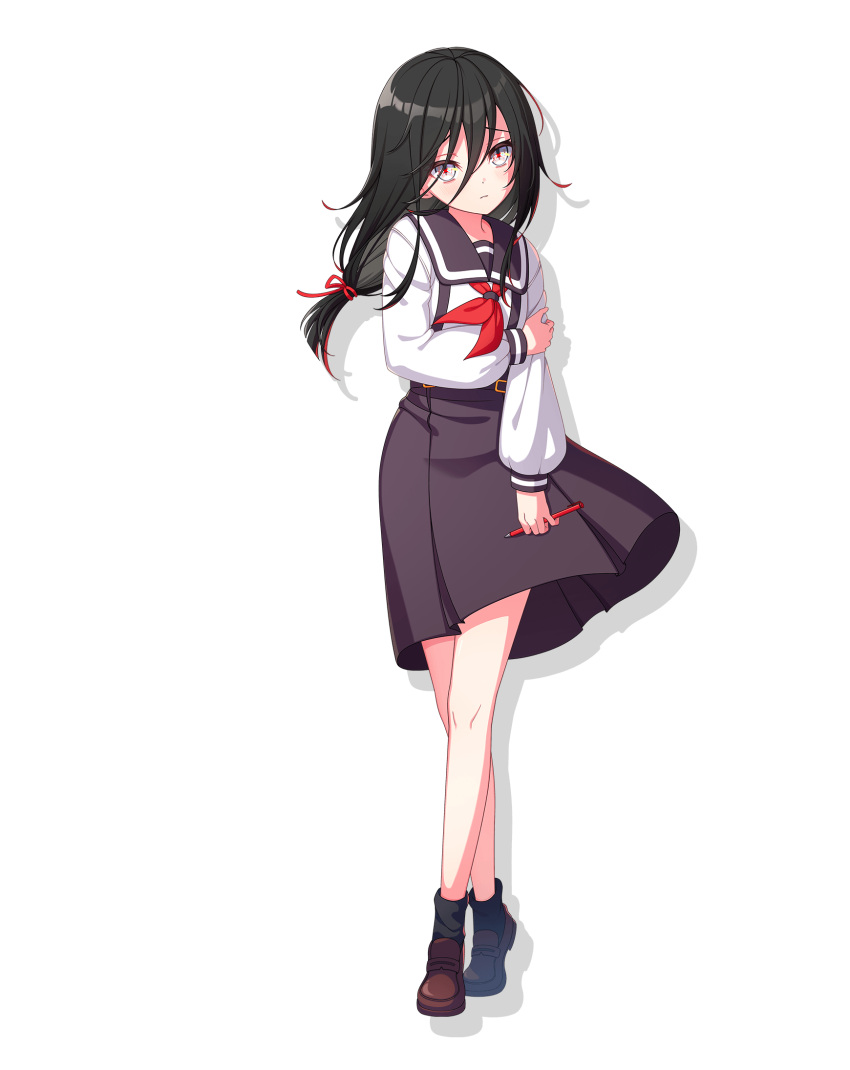 Safebooru - 1girl black hair black skirt brown eyes full body hair between eyes hair ribbon ...