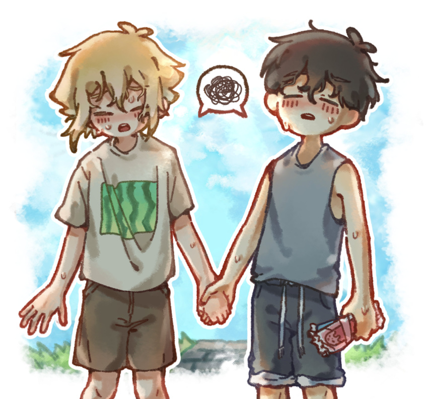 Safebooru - 2boys absurdres antenna hair basil (faraway) (omori) basil (omori) black hair black ...