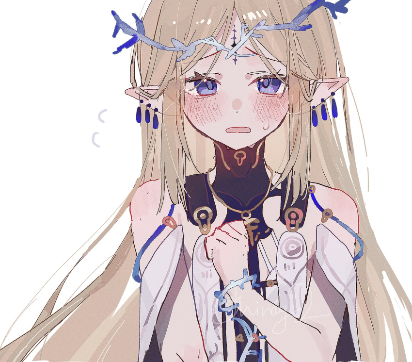 Safebooru - 1girl bare shoulders black collar blonde hair blue eyes blush cartethyia (wuthering ...