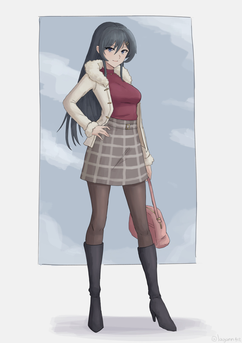 Safebooru - 1girl absurdres alternate costume black hair black pantyhose blue eyes boots closed ...
