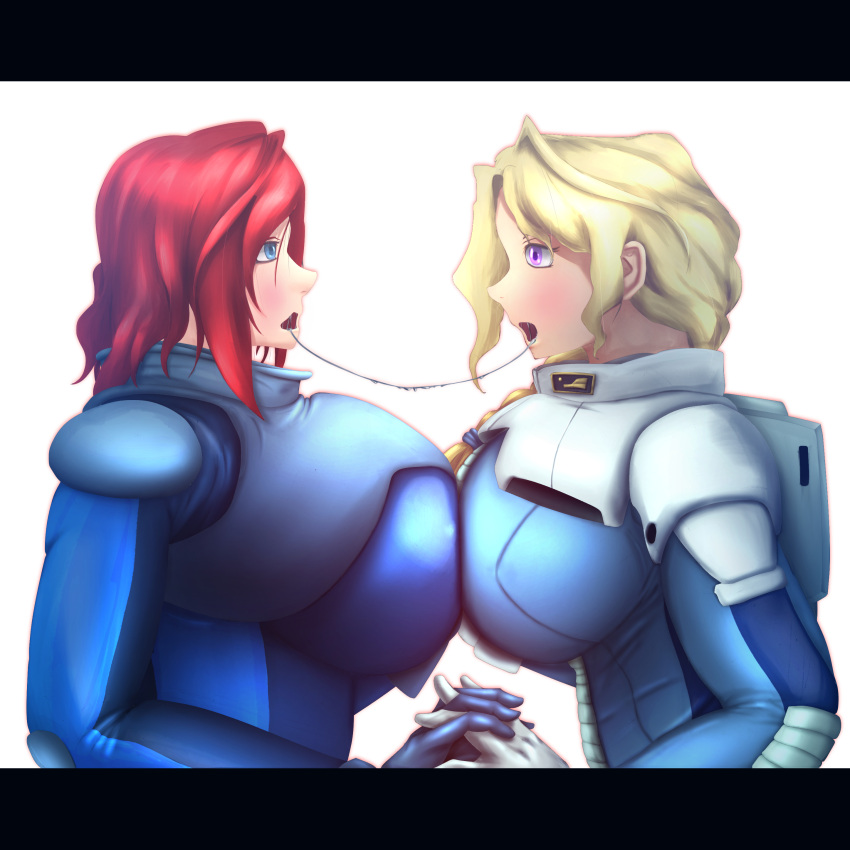Safebooru - 2girls absurdres annerose rosenheim asymmetrical docking blonde hair blue bodysuit ...