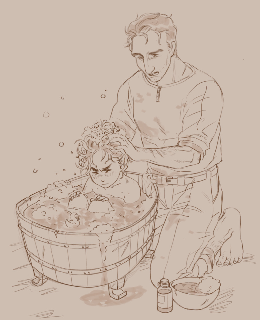 Safebooru - 1girl 1man artemy burakh barefoot bathing belt belt buckle ...