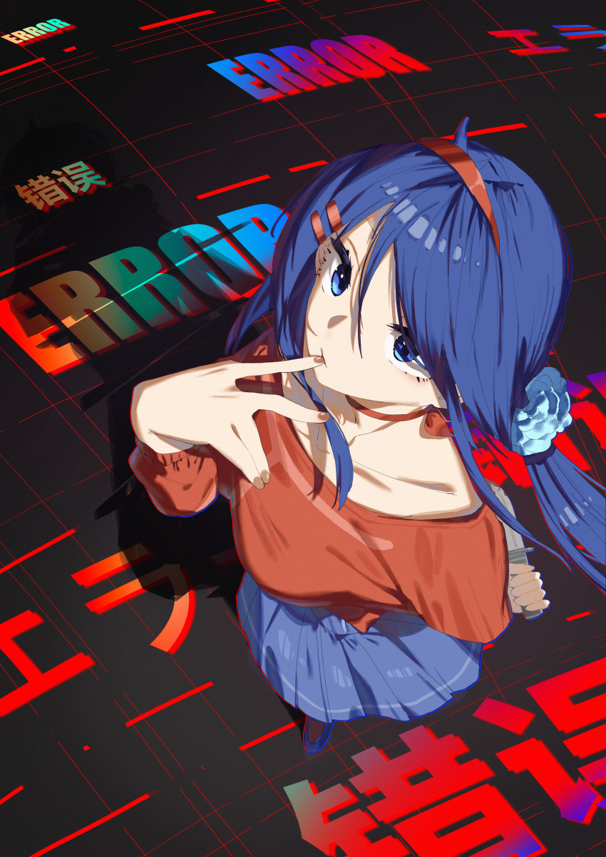 Safebooru - 1girl absurdres arm behind back awmin blue eyes blue hair blue skirt breasts choker ...