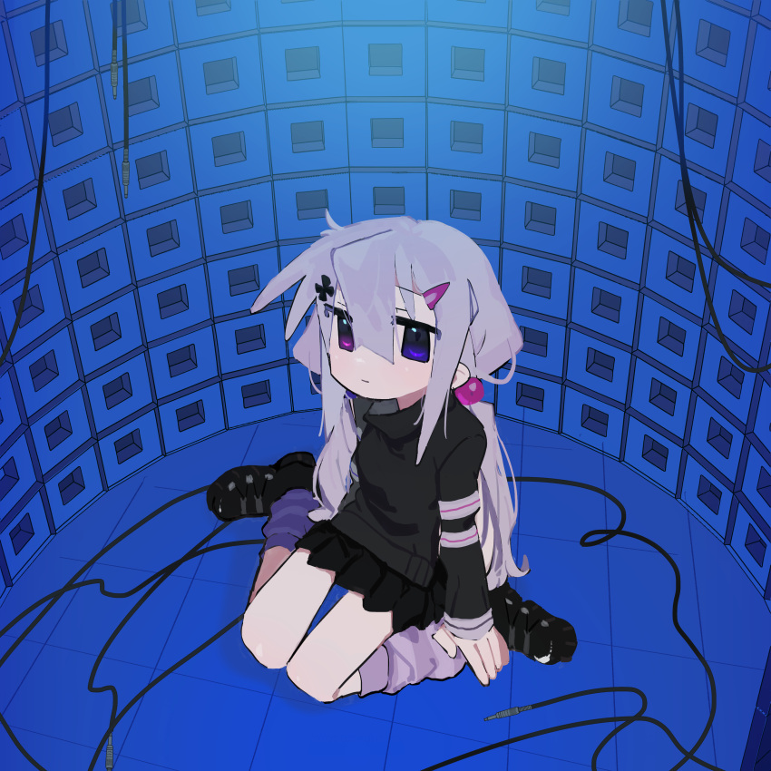 Safebooru - 1girl absurdres album cover artist request audio jack black shirt black shoes black ...
