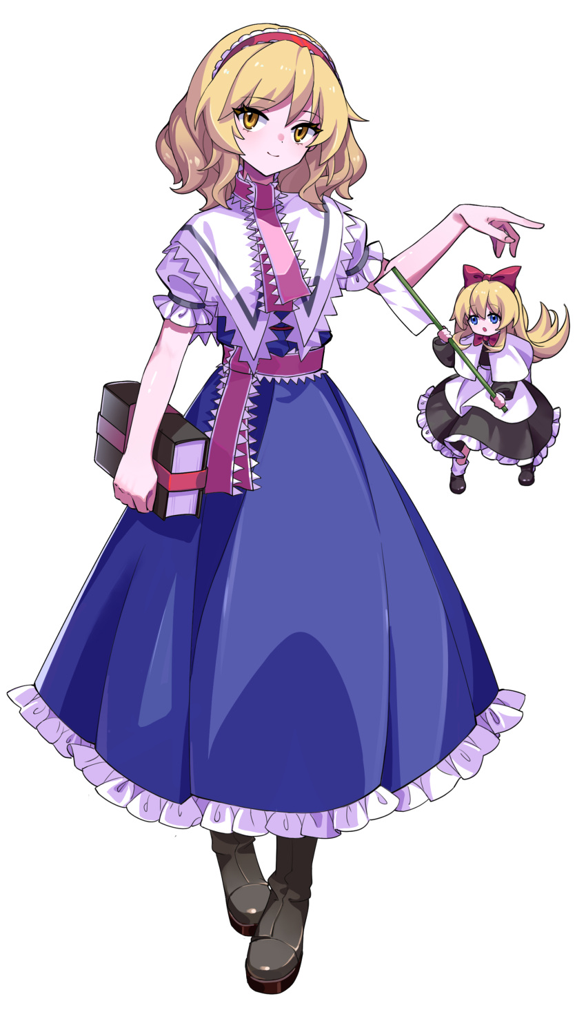 Safebooru - 1girl absurdres alice margatroid blonde hair blue dress book boots capelet closed ...