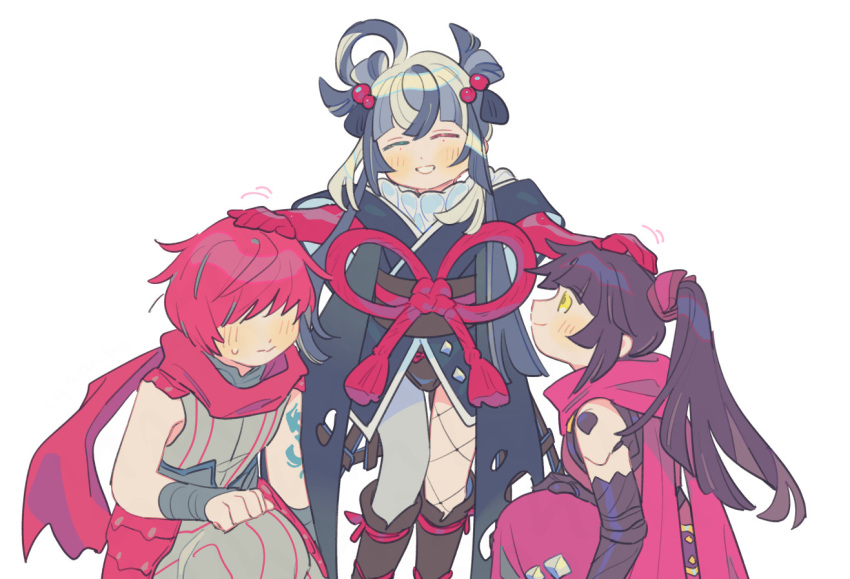 Safebooru - 1boy 2girls asymmetrical legwear black hair blush fate ...