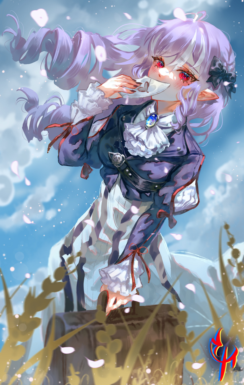 Safebooru - 1girl absurdres black ribbon clouds cloudy sky coconuthound cosplay dress hair ...