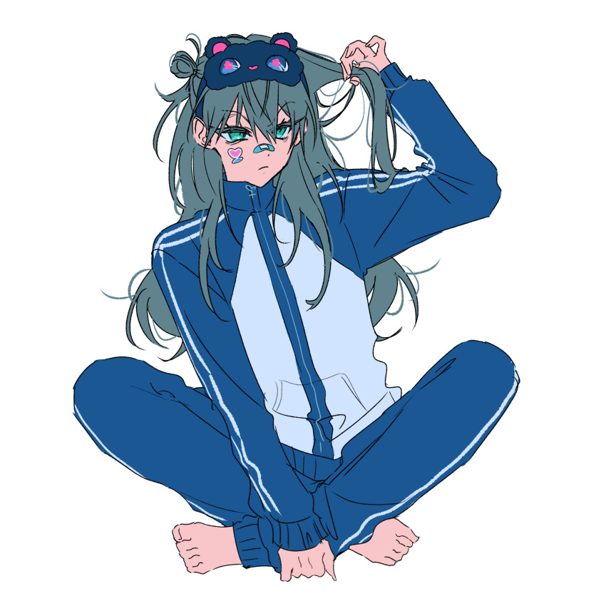 Safebooru - 1girl alien stage bandaid bandaid on face bandaid on nose barefoot black mask blue ...